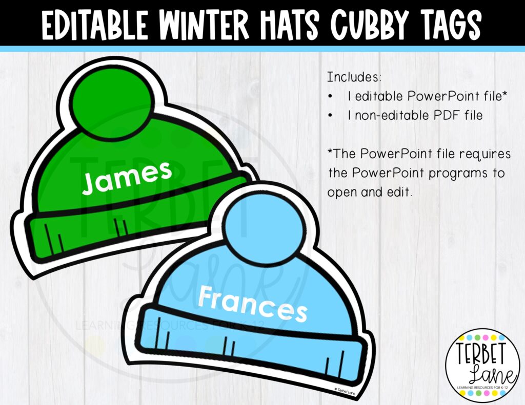 Editable Winter Hats Cubby Tags | Made By Teachers