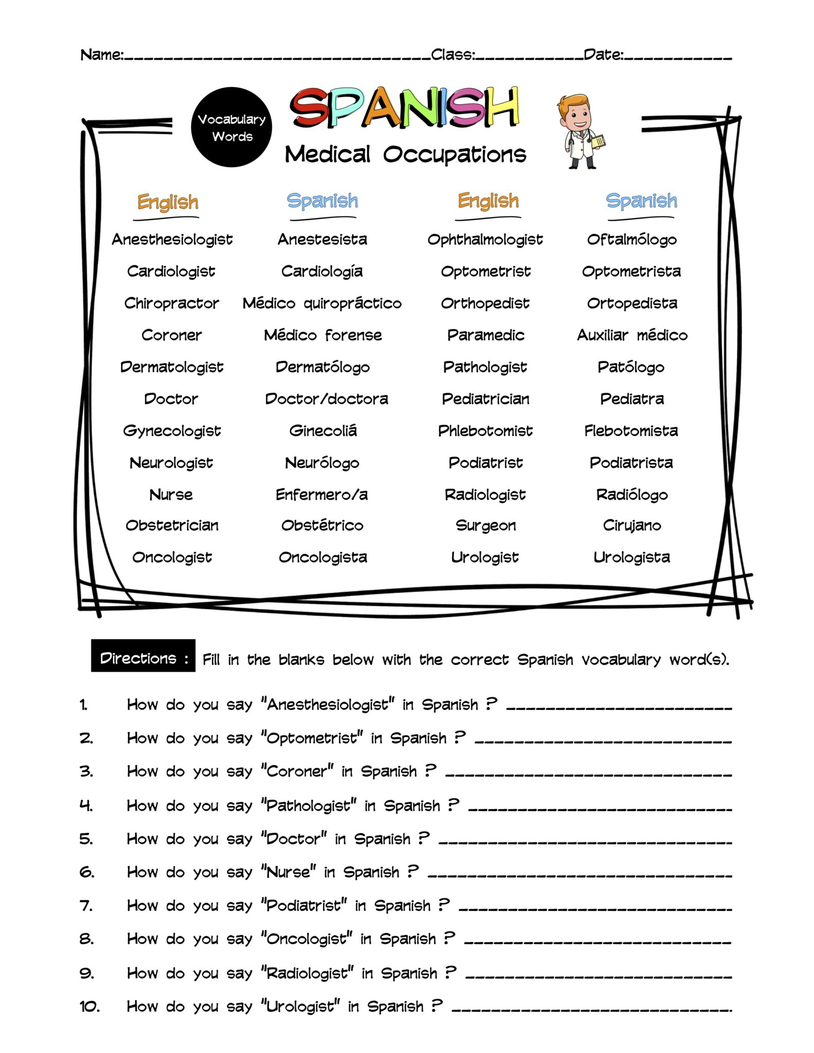 Spanish Fruits Vocabulary Matching Worksheet & Answer Key | Made By ...
