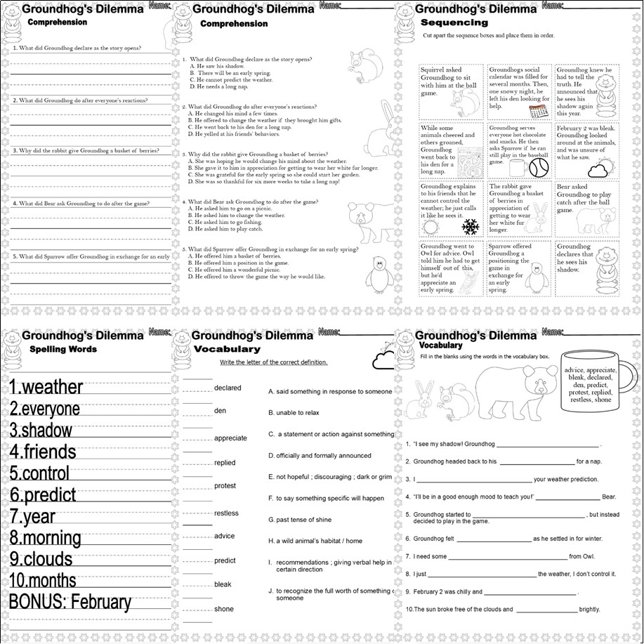Groundhog’s Dilemma Day Winter Book Companion Study Comprehension ...