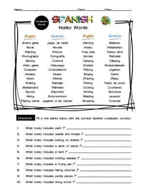 Spanish Hobby Vocabulary Word List Worksheet & Answer Key | Made By ...