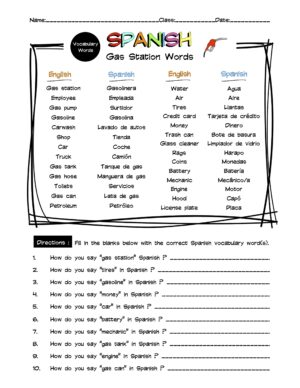 Spanish Cooking Tools Vocabulary Word List Worksheet & Answer Key ...