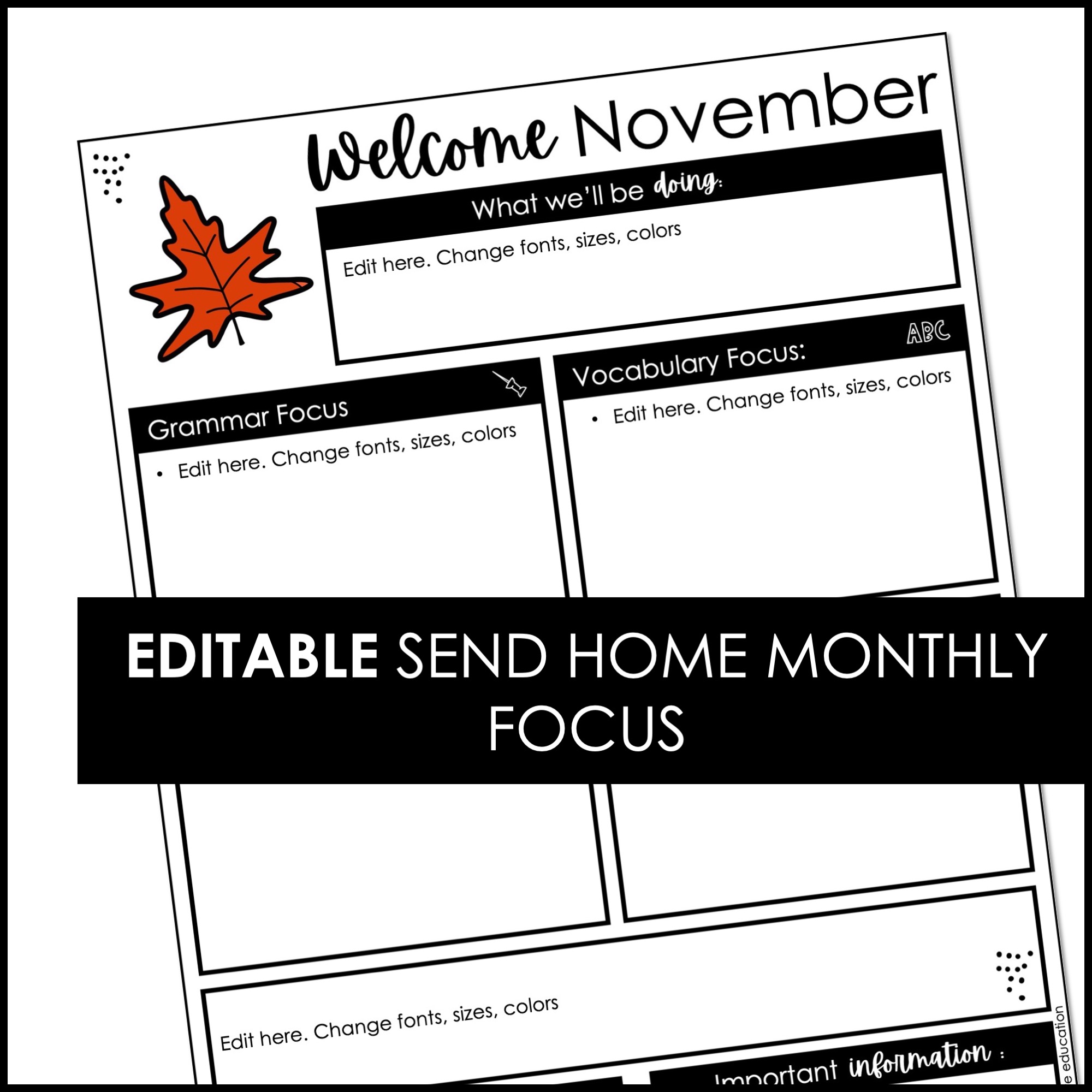 Monthly Parent Newsletter Templates - Editable ESL EFL ELL Classroom ...