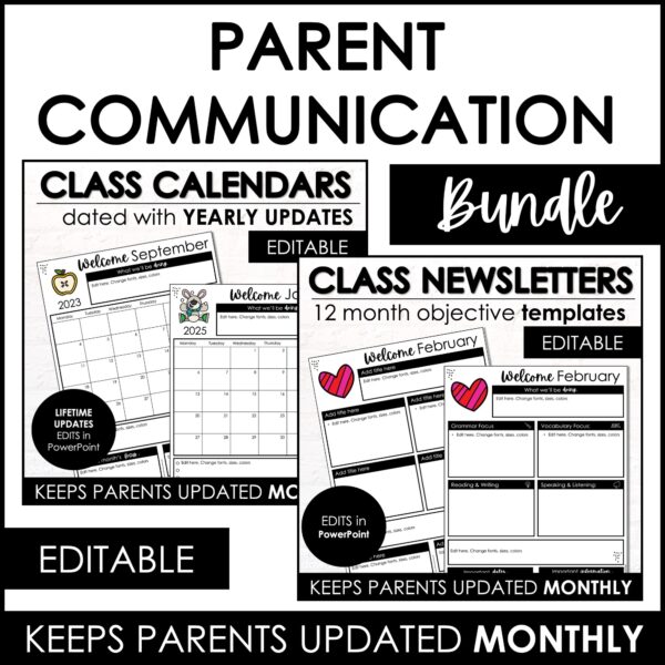 Monthly Calendar & Newsletter Parent Communication Bundle - Editable ...