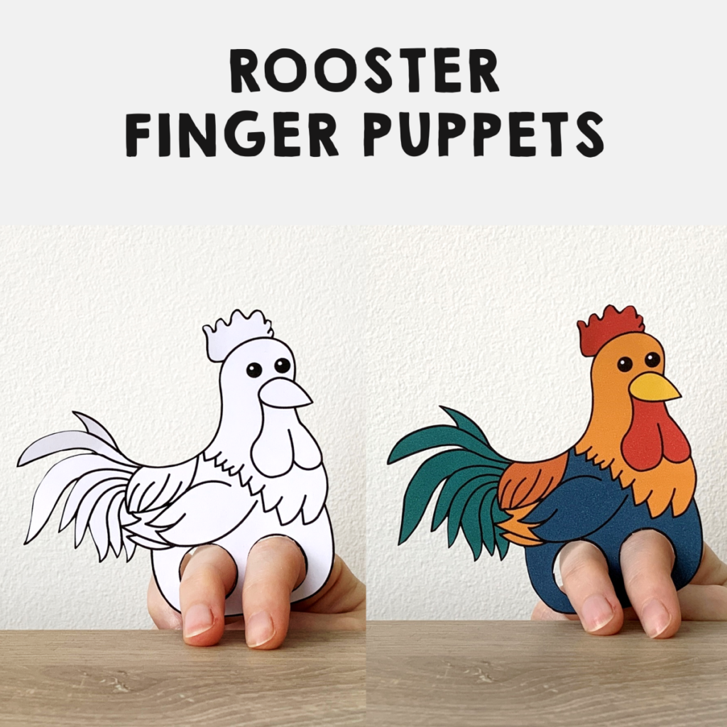 Rooster Finger Puppet Printable Farm Animal Coloring Paper Craft ...