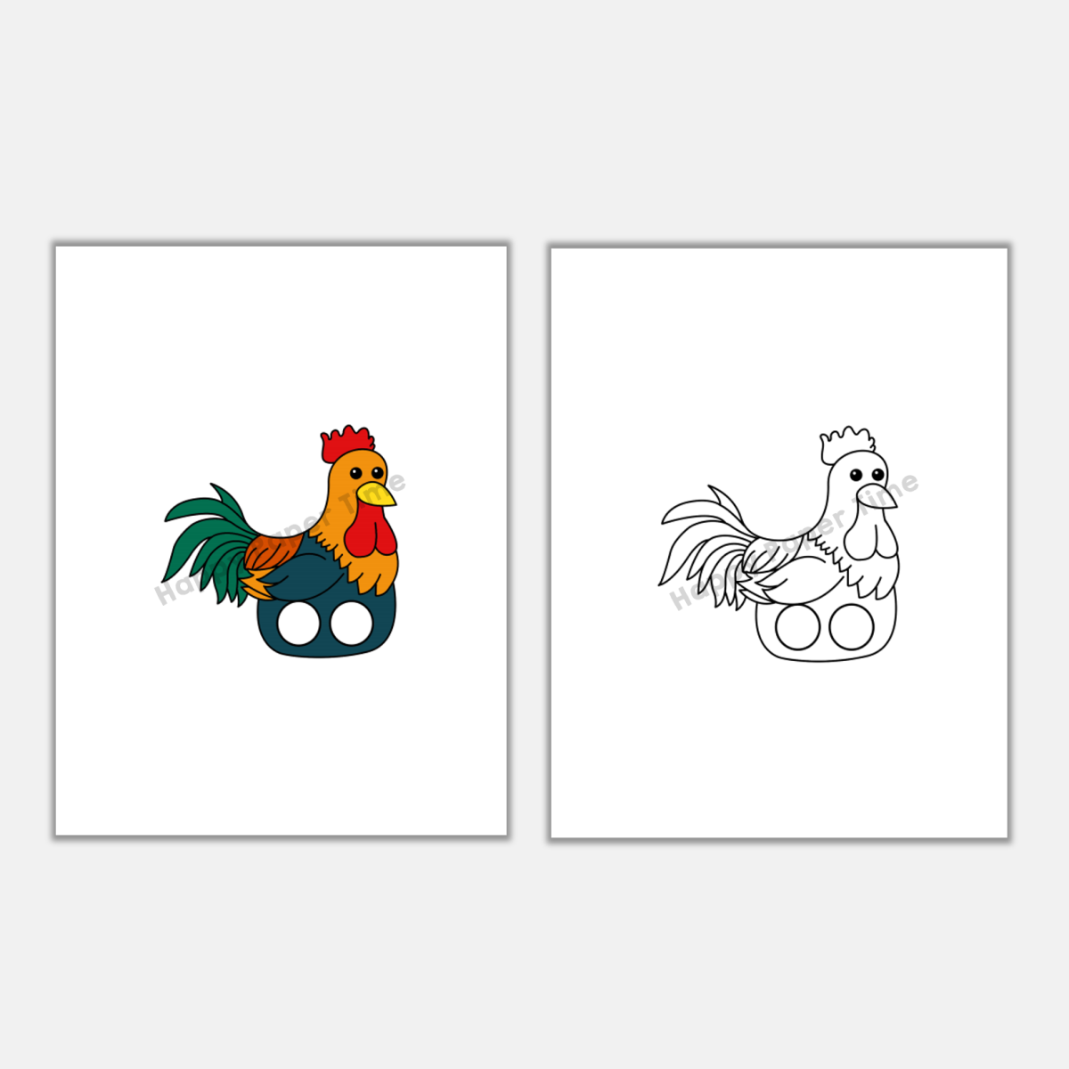 Rooster Finger Puppet Printable Farm Animal Coloring Paper Craft ...