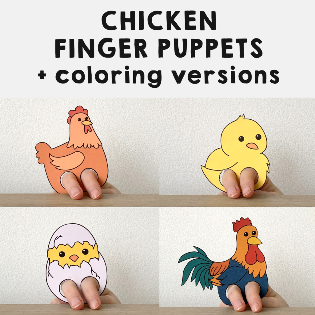 Chicken Finger Puppets Printable Farm Animal Coloring Paper Craft ...