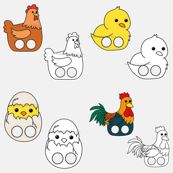 Chicken Finger Puppets Printable Farm Animal Coloring Paper Craft ...