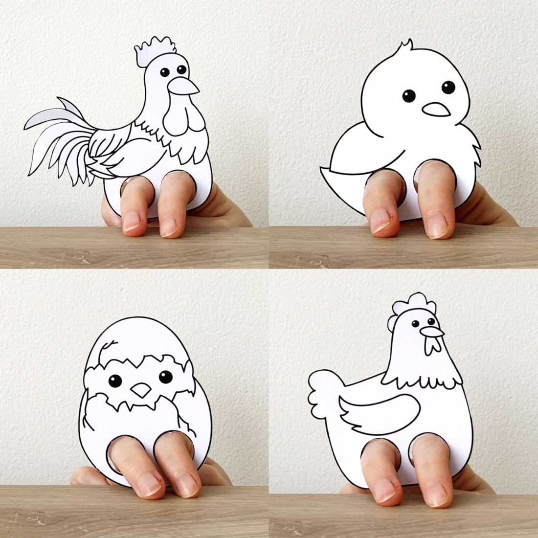 Chicken Finger Puppets Printable Farm Animal Coloring Paper Craft ...