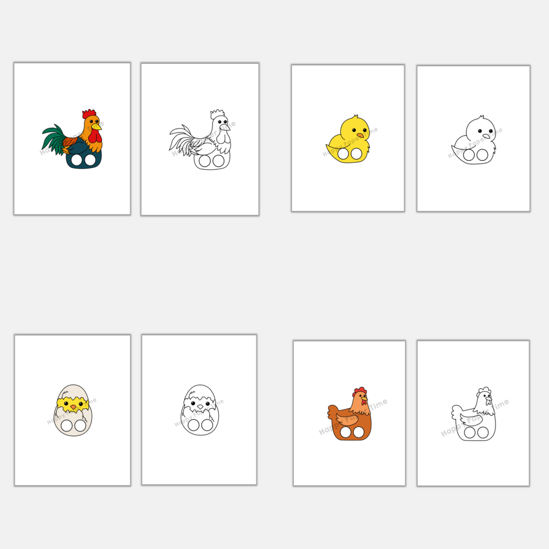 Chicken Finger Puppets Printable Farm Animal Coloring Paper Craft ...