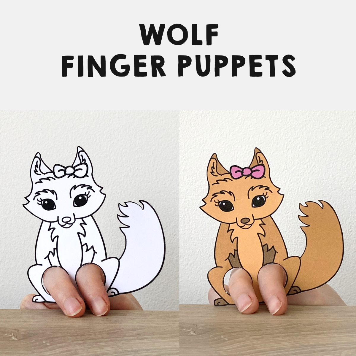 Wolf Finger Puppet Printable Woodland Animal Coloring Paper Craft ...