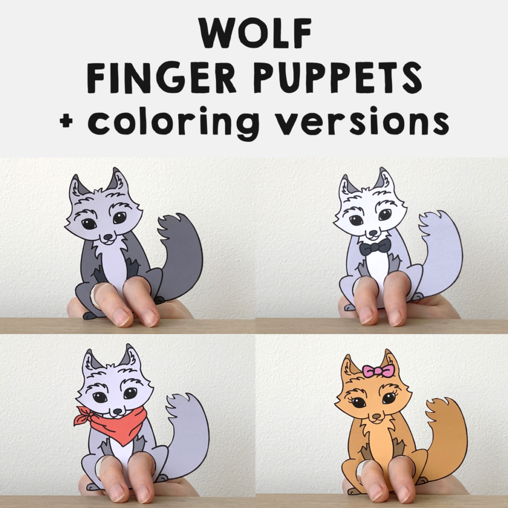 Wolf Finger Puppets Printable Woodland Animal Coloring Paper Craft ...