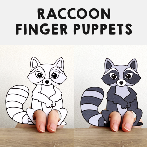 Raccoon Finger Puppet Printable Woodland Animal Coloring Paper Craft ...