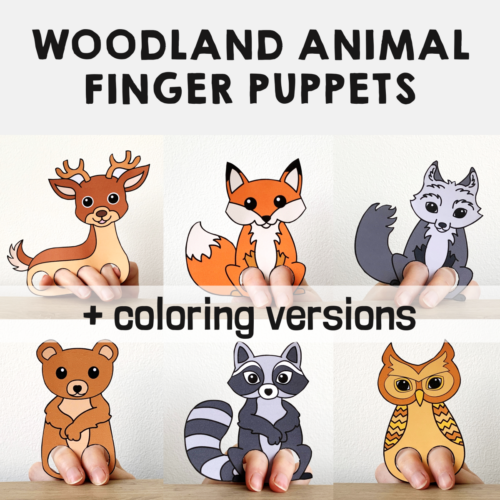 Woodland Animals Finger Puppets Printable Forest Coloring Paper Craft ...