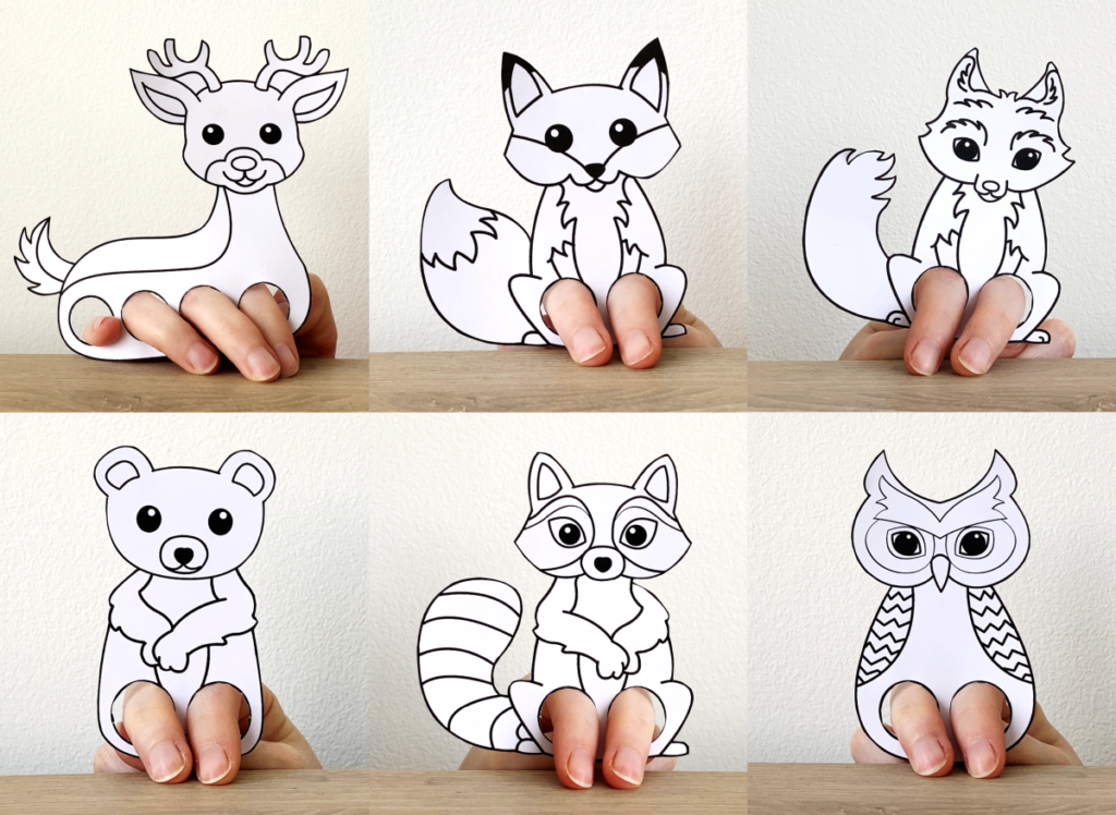 Woodland Animals Finger Puppets Printable Forest Coloring Paper Craft ...