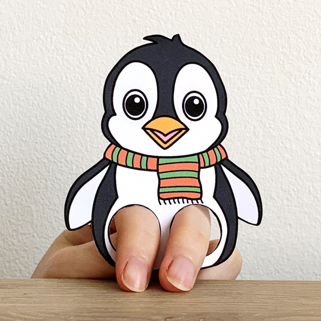 Penguin Finger Puppet Printable Arctic Animal Coloring Paper Craft ...