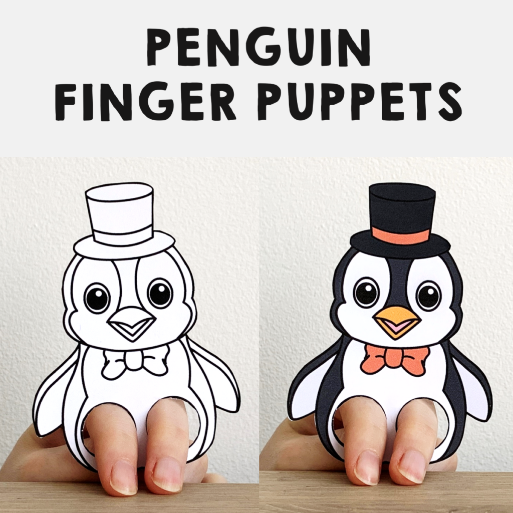 Penguin Finger Puppet Printable Arctic Animal Coloring Paper Craft ...
