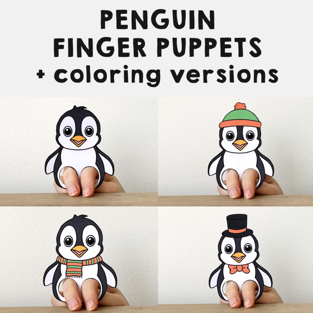Penguin Finger Puppets Printable Arctic Animal Coloring Paper Craft ...