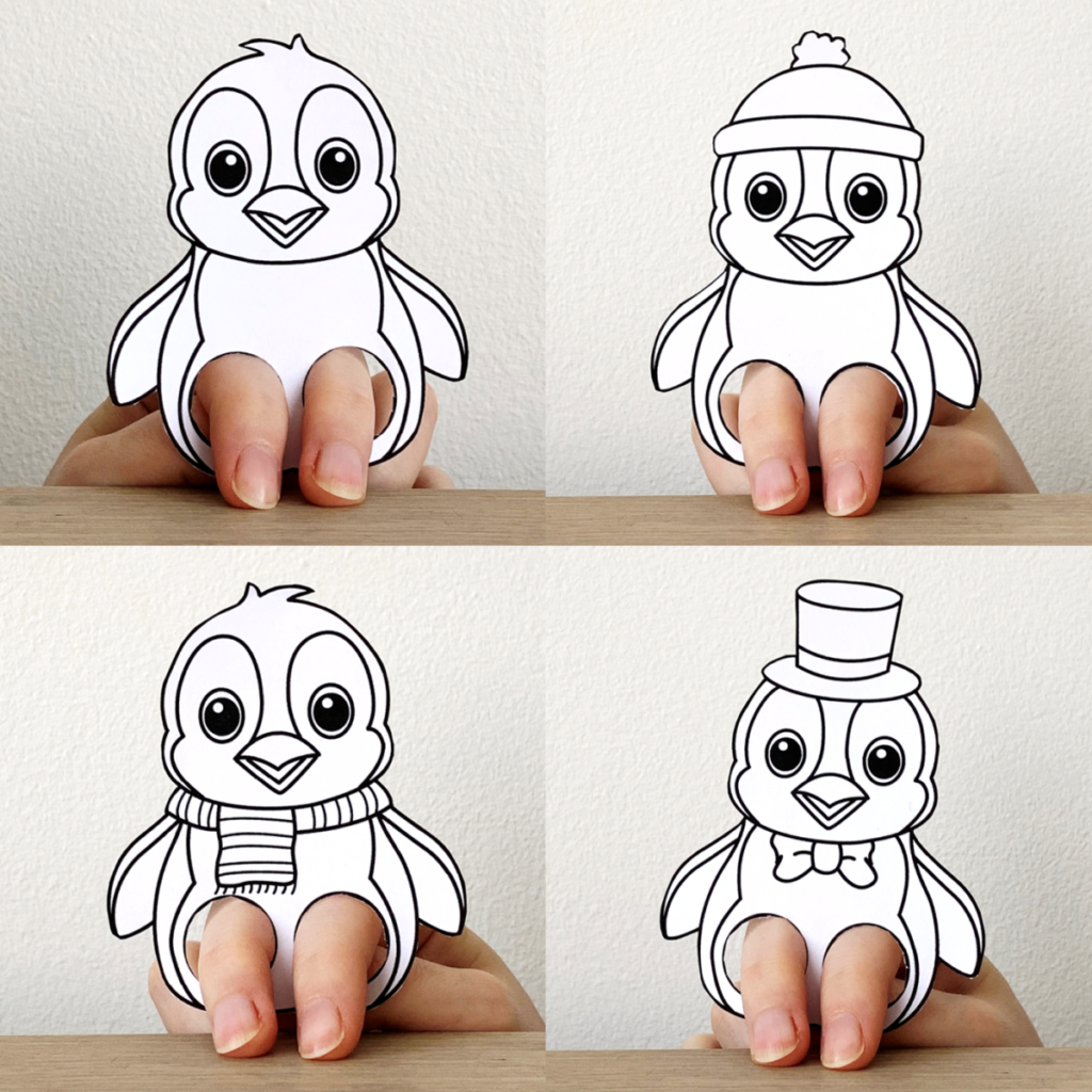 Penguin Finger Puppets Printable Arctic Animal Coloring Paper Craft ...