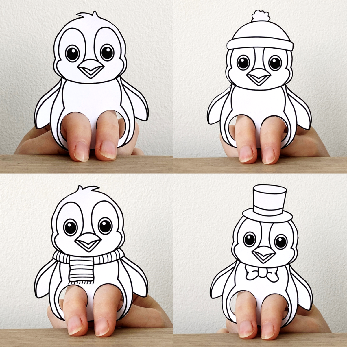 Penguin Finger Puppets Printable Arctic Animal Coloring Paper Craft ...