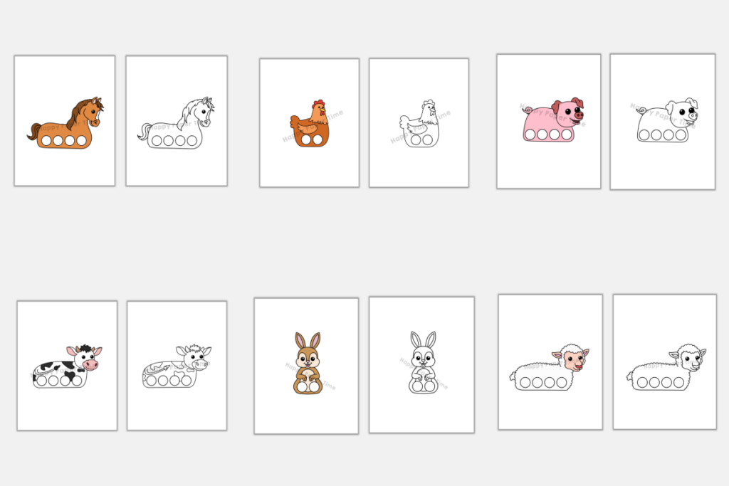 Farm Animals Finger Puppets Printable Coloring Paper Craft Activity ...