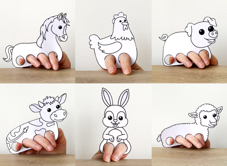 Farm Animals Finger Puppets Printable Coloring Paper Craft Activity ...