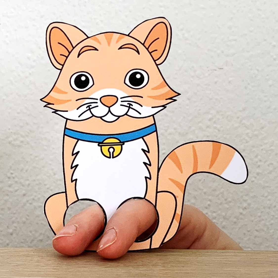 Cat Finger Puppet Printable Kitten Pet Animal Coloring Paper Craft ...