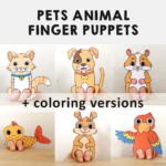 Pets Animals Finger Puppets Printable Coloring Paper Craft Activity ...