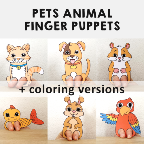 Pets Animals Finger Puppets Printable Coloring Paper Craft Activity ...