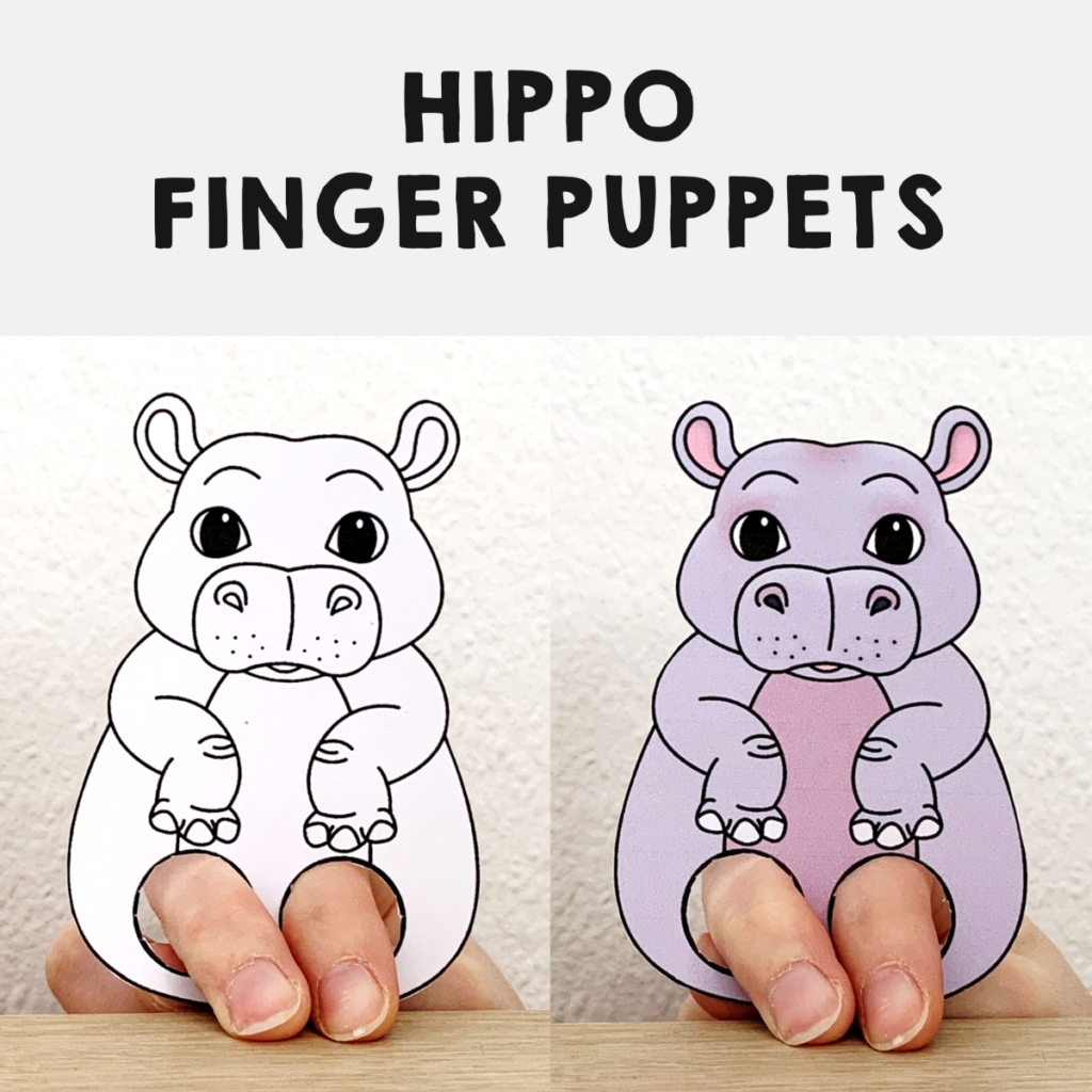 Hippo Finger Puppet Printable African Animal Coloring Paper Craft ...