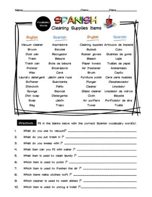 Spanish Cleaning Supplies Vocabulary Word List Worksheet & Answer Key ...
