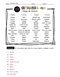 Spanish Airport Vocabulary Word List Worksheet & Answer Key | Made By ...