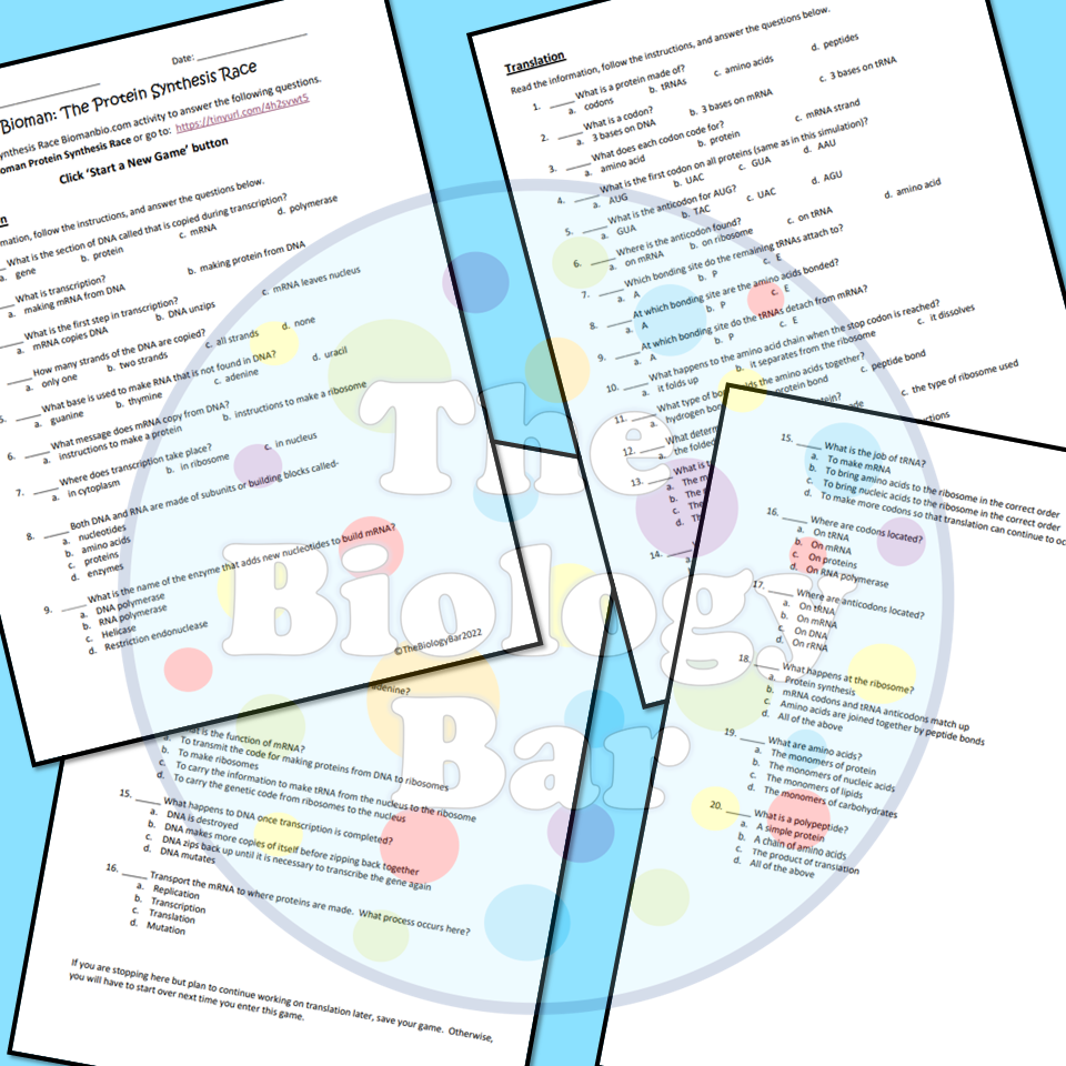Bioman Protein Synthesis Internet Simulation Digital and Printable ...