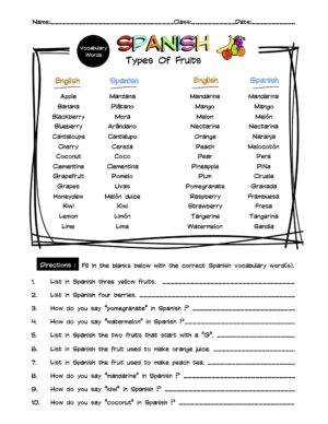 Spanish Character Traits Vocabulary Word List Column Worksheet | Made ...
