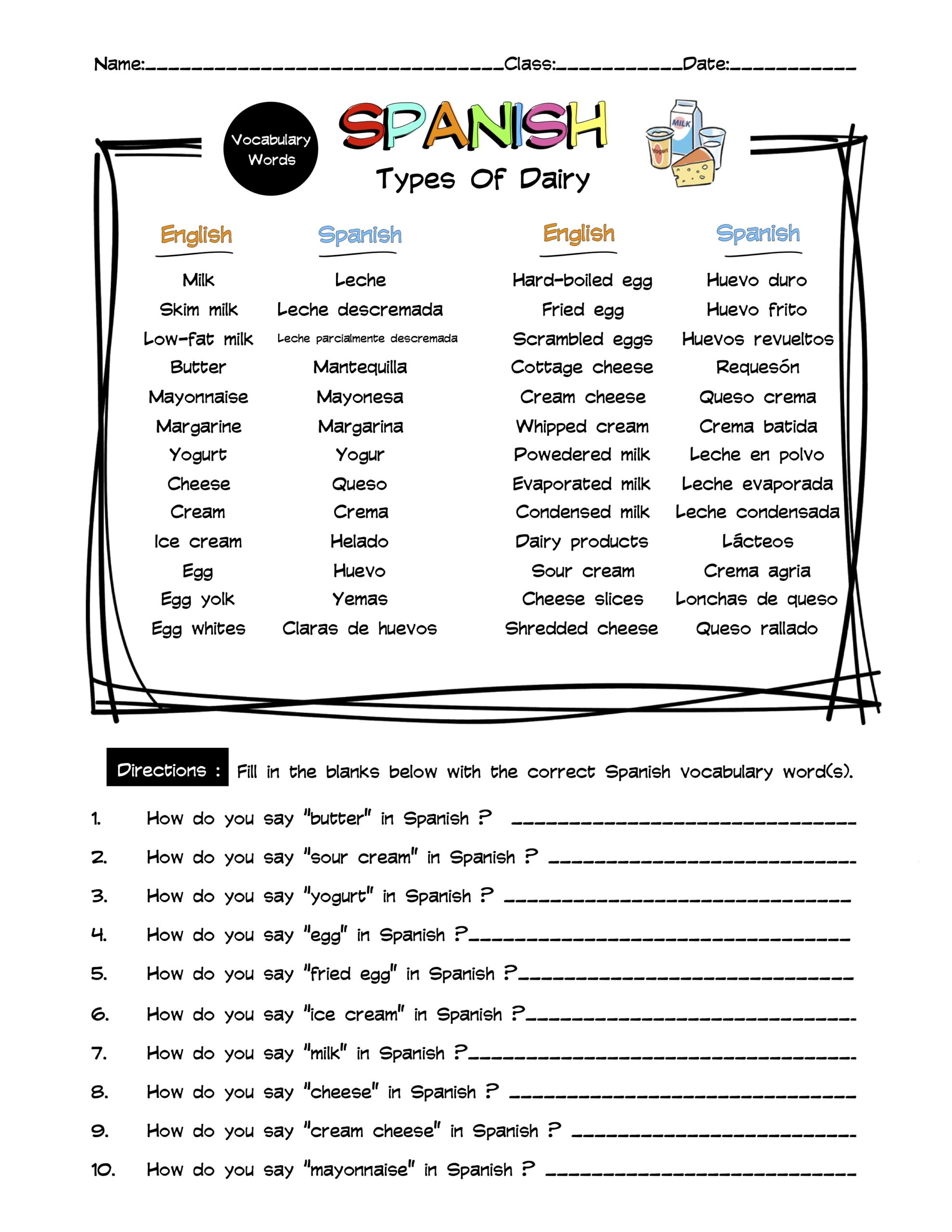 Spanish Types Of Forest Animals Vocabulary Word List Column Worksheet ...