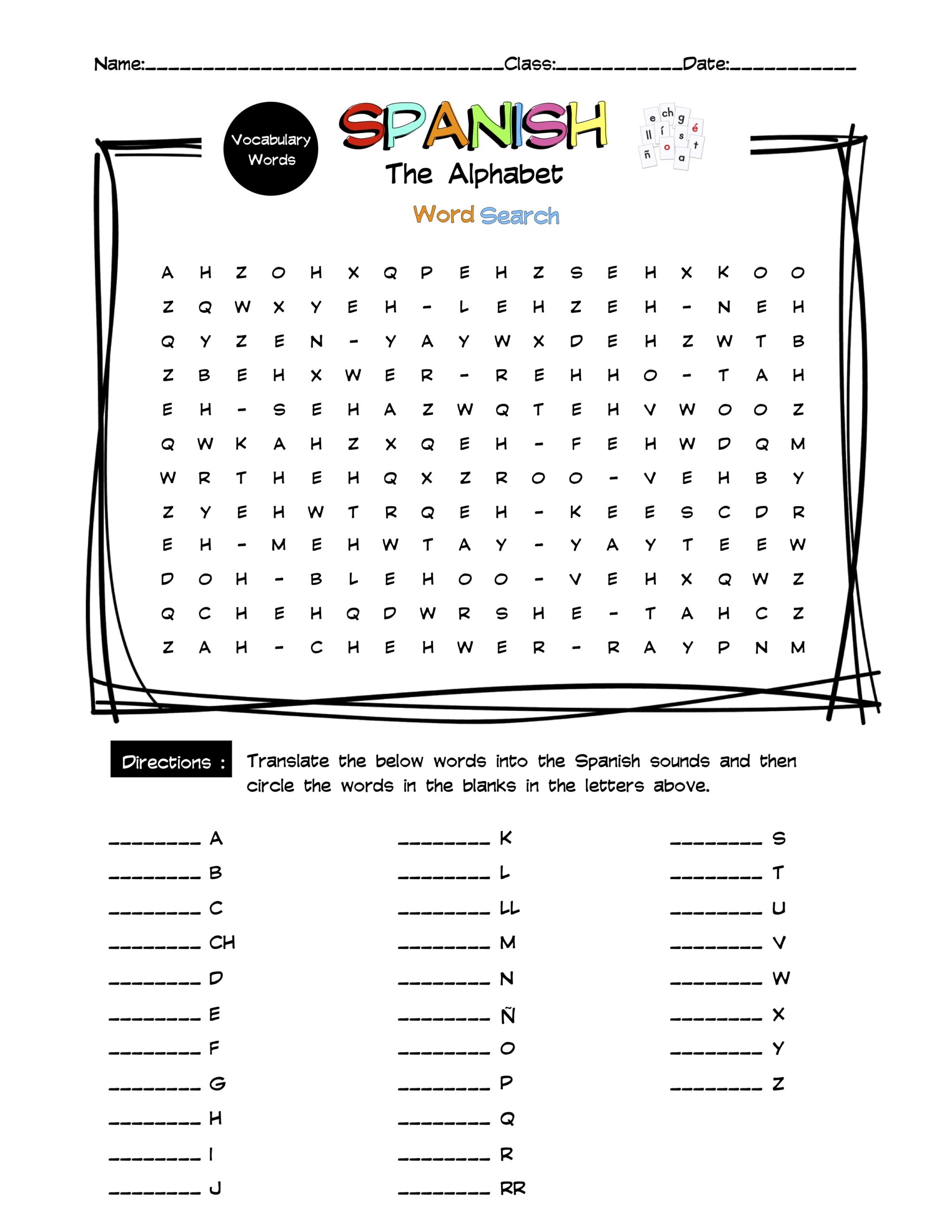 Spanish Alphabet Vocabulary Word Search Worksheet Answer Key Made Spanish Alphabet Vocabulary Word Search Worksheet Answer Key Made