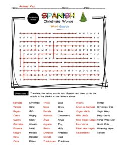 Spanish Christmas Vocabulary Word Search & Answer Key - Made By Teachers