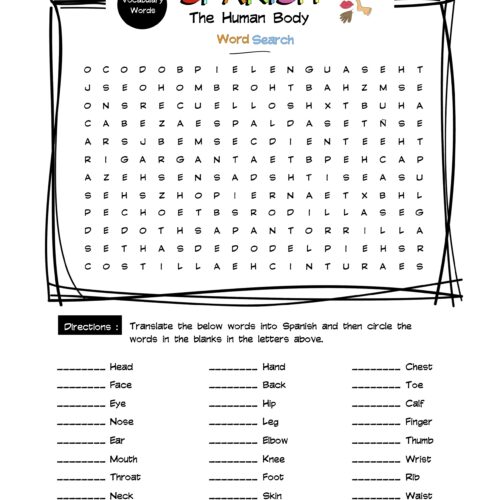 Spanish The Human Body Vocabulary Word Search & Answer Key | Made By ...
