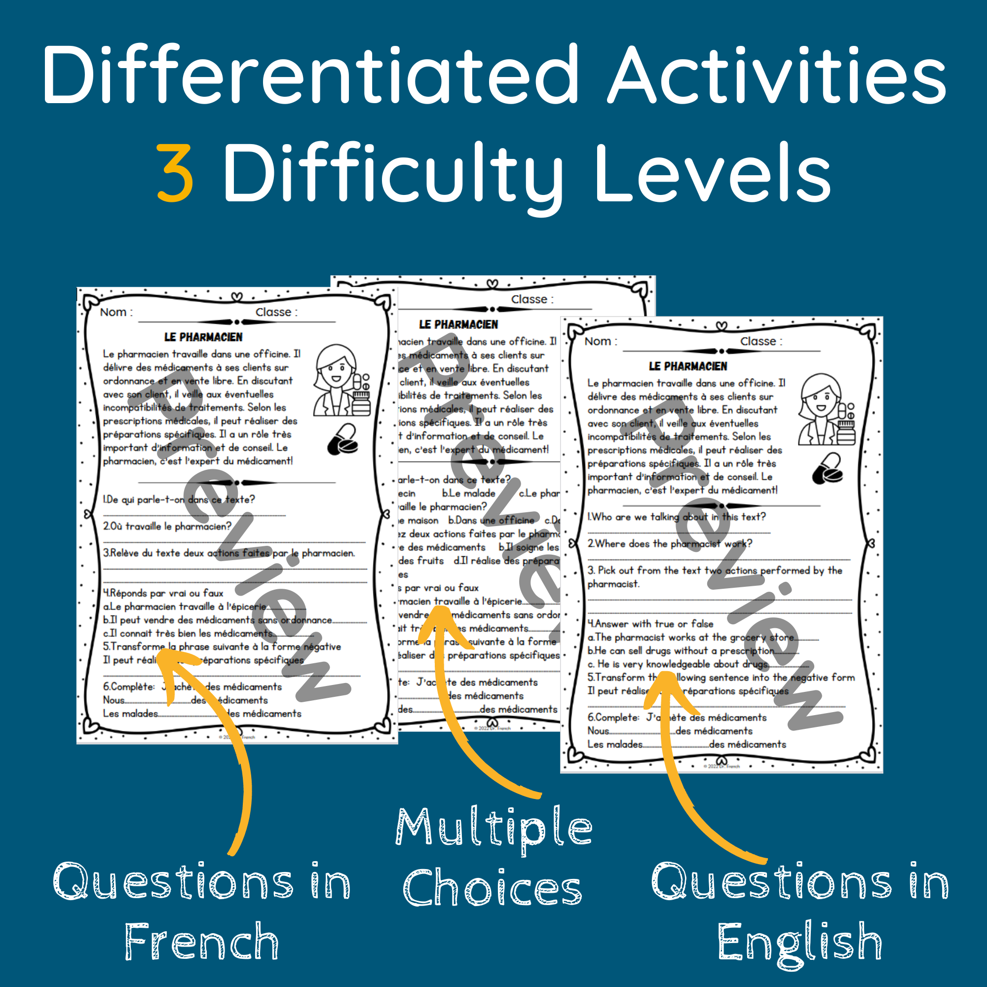 Le Pharmacien. French Reading Comprehension Activity For Beginners ...