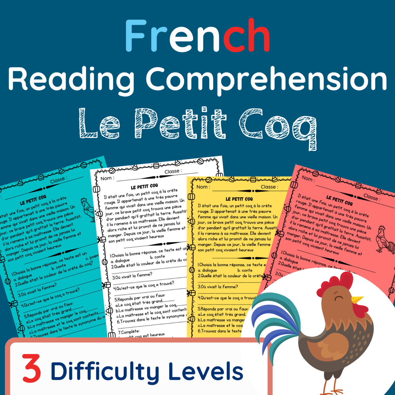Le Petit Coq. French Tale Reading Comprehension Activity For Beginners ...