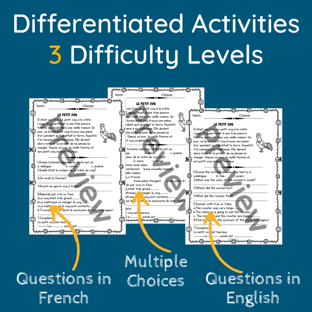 Le Petit Coq. French Tale Reading Comprehension Activity For Beginners ...
