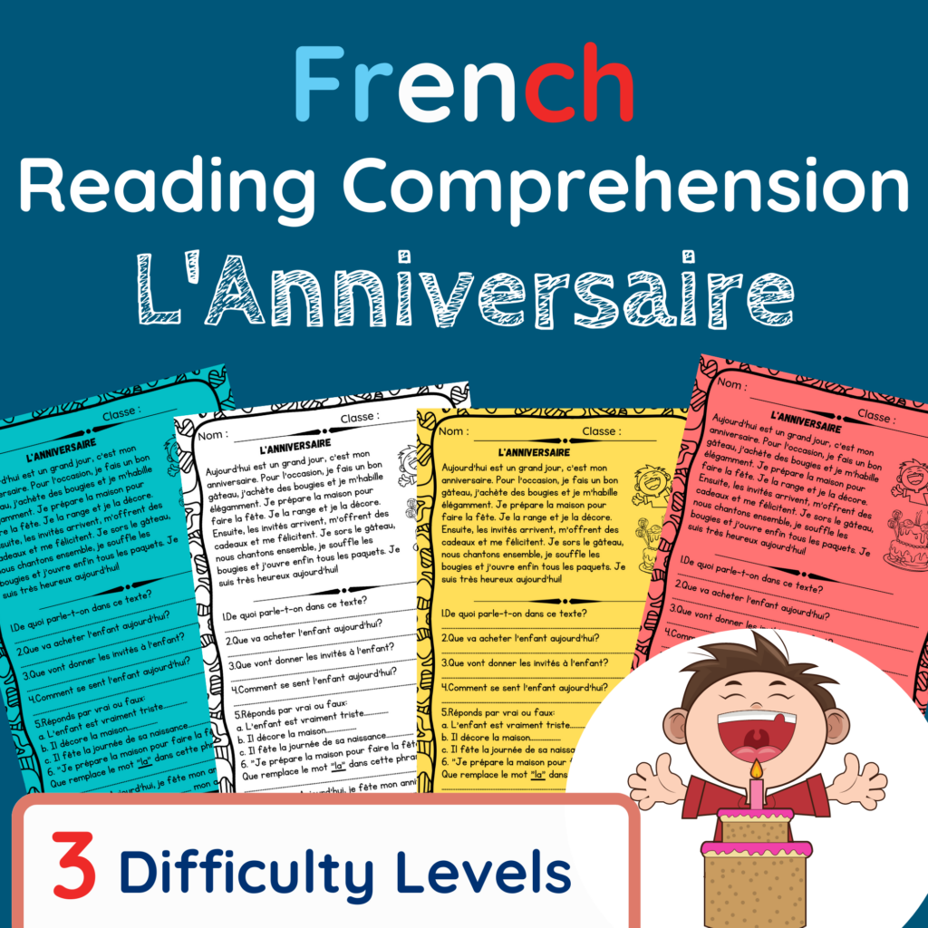 L'Anniversaire. French Reading Comprehension Activity For Beginners. My ...