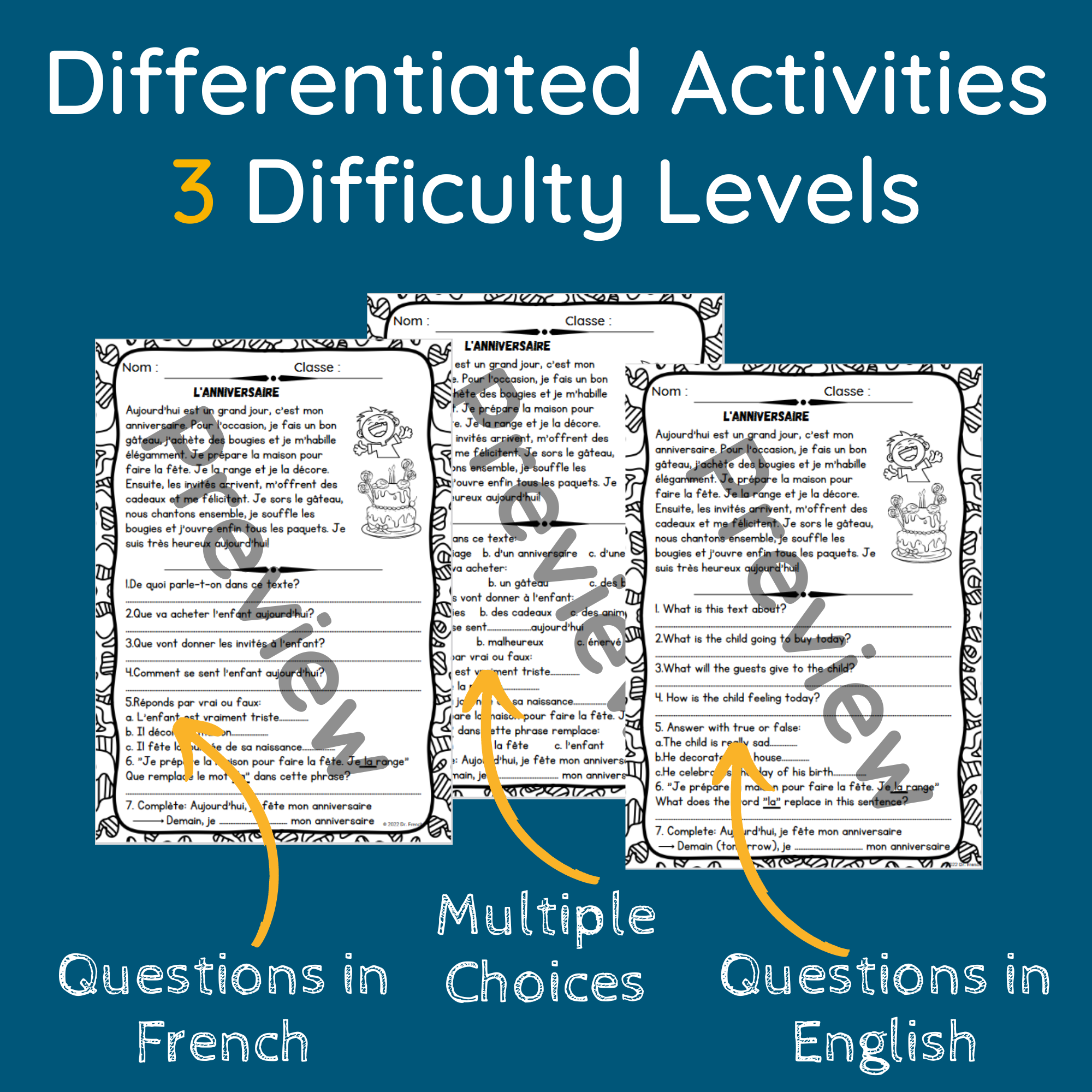 L'Anniversaire. French Reading Comprehension Activity For Beginners. My ...