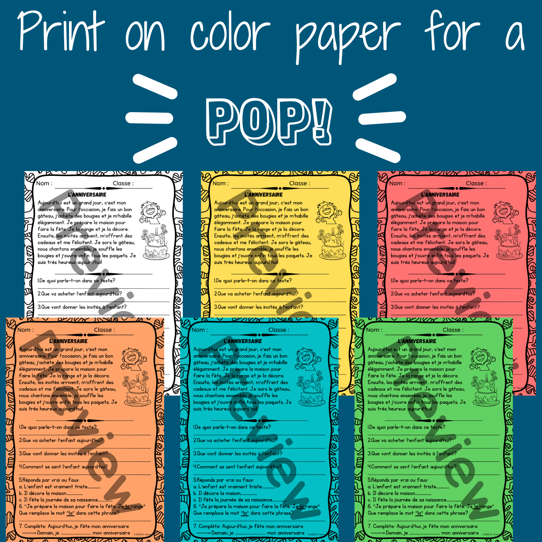 L'Anniversaire. French Reading Comprehension Activity For Beginners. My ...