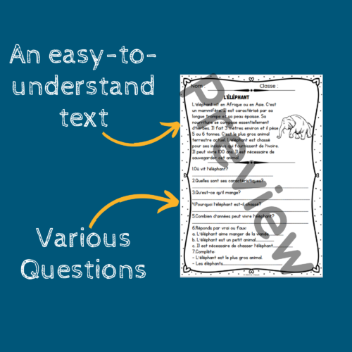 L'Éléphant. French Reading Comprehension Activity For Beginners. Les ...