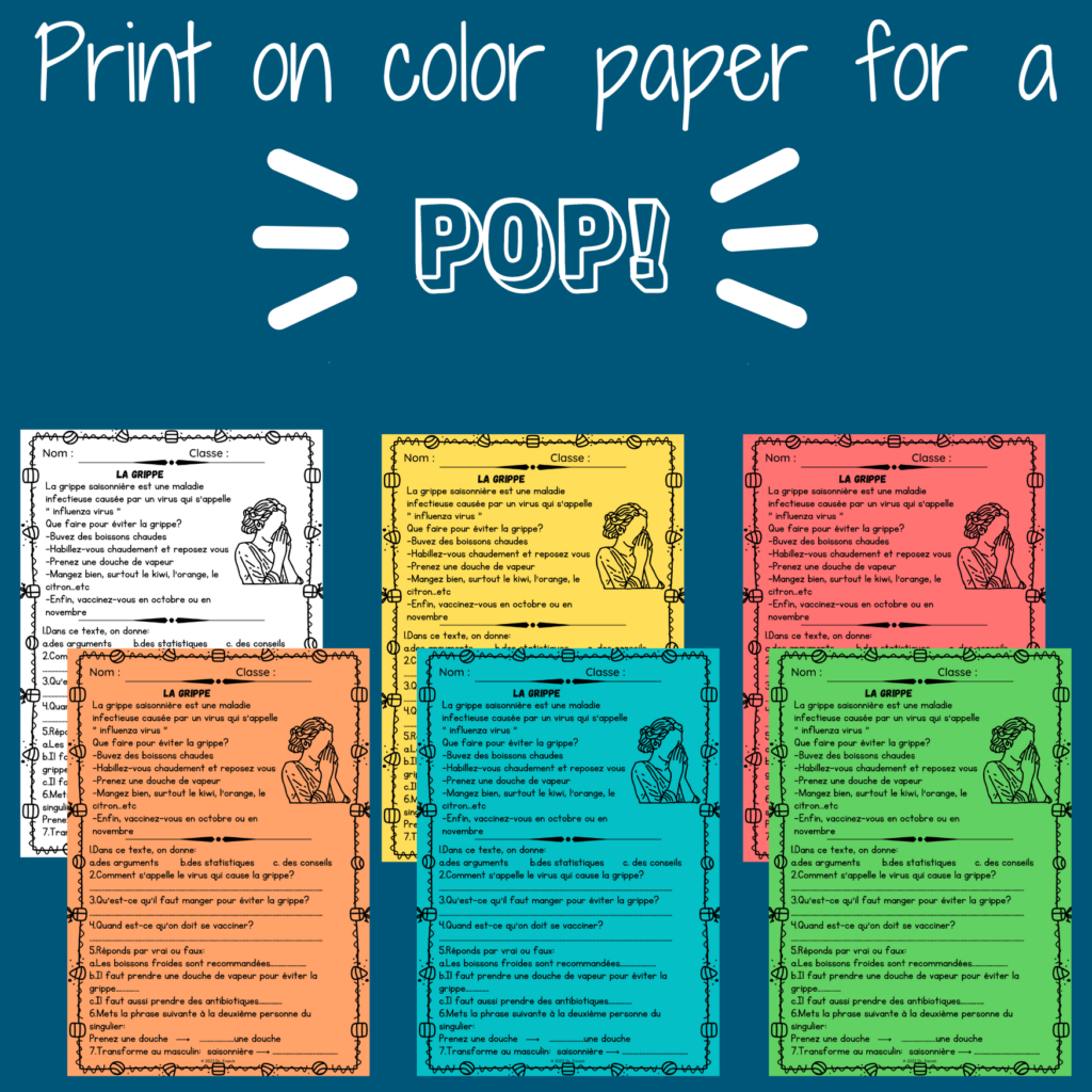 La Grippe. French Reading Comprehension Activity For Beginners. The Flu ...