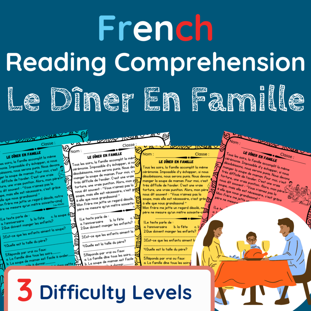 Le Dîner en Famille. French Reading Comprehension Activity For ...