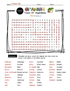 Spanish Vegetables Vocabulary Word Search & Answer Key | Made By Teachers