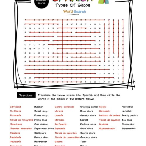 Spanish Types Of Shops Vocabulary Word Search & Answer Key | Made By ...