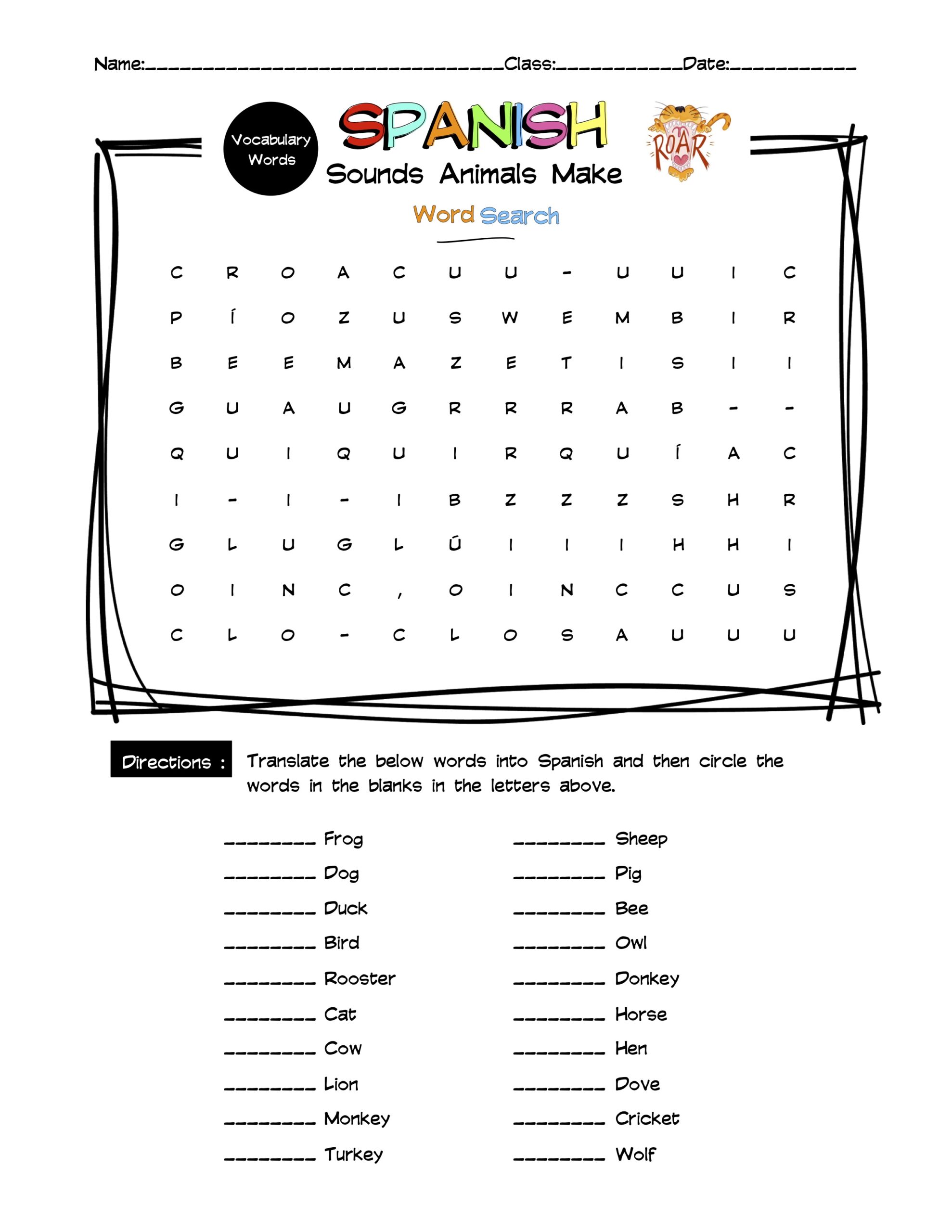 Spanish Sounds Animals Make Vocabulary Word Search & Answer Key | Made ... Spanish Sounds Animals Make Vocabulary Word Search & Answer Key | Made ...