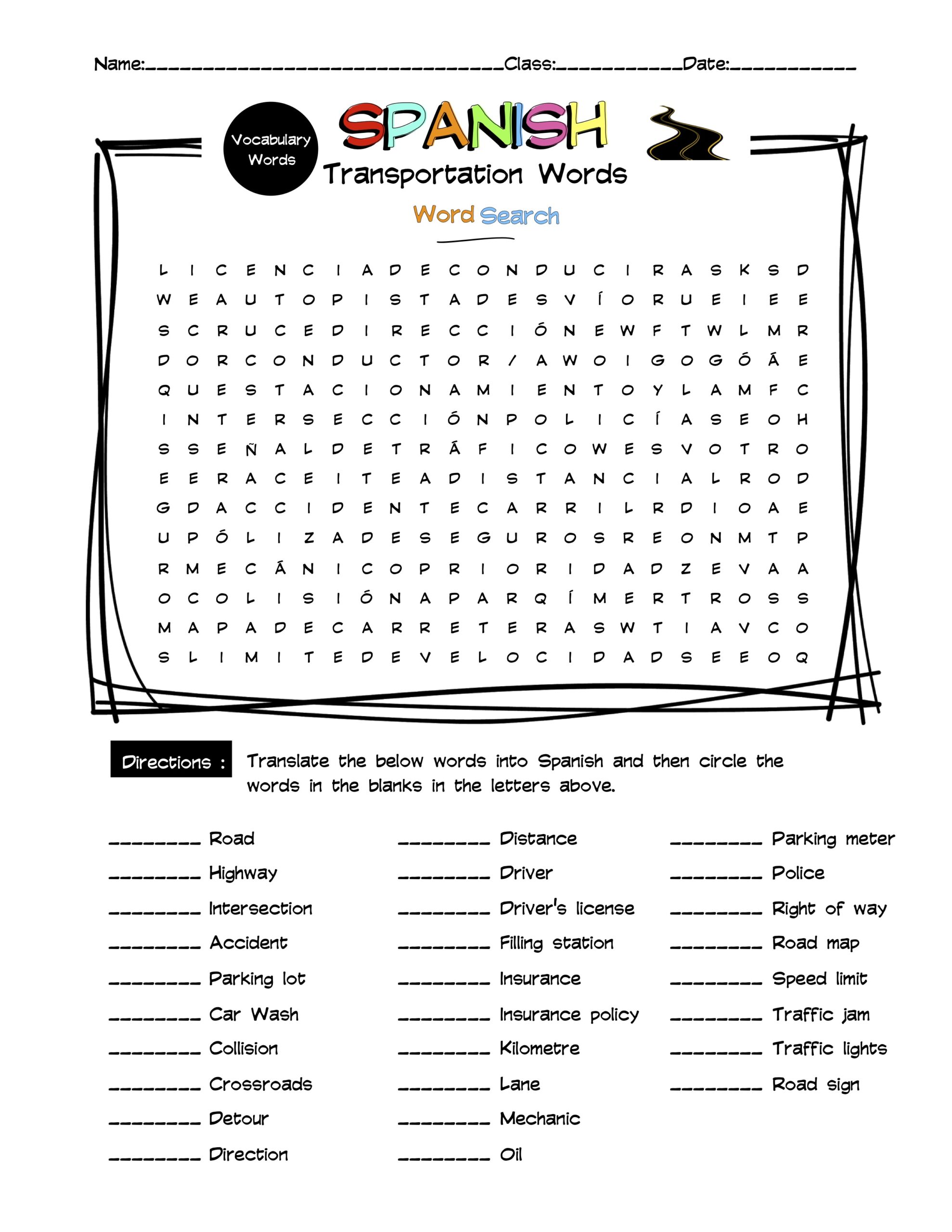 Spanish Transportation Vocabulary Word Search Answer Key Made By Spanish Transportation Vocabulary Word Search Answer Key Made By